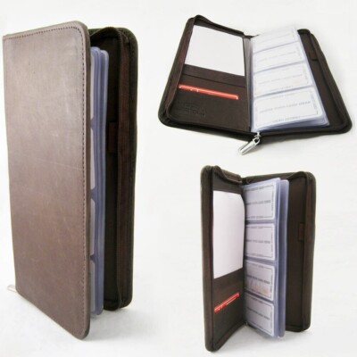 Genuine Leather Business Card Holder 160 Cards Organizer Book IDs Cards ...