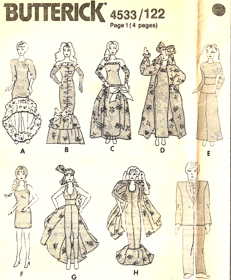 SEWING PATTERN-8 Outfits for Barbie-1 for Ken- Butterick 4533 -UNCUT ...