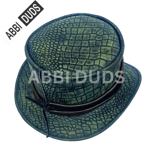 Steampunk Leather Top Hat Green & Black, El Dorado Hat With Eye Band ...
