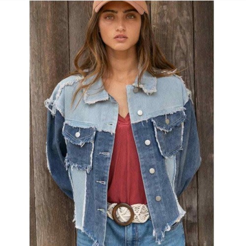 POL colorblock patch denim jacket blue medium | eBay