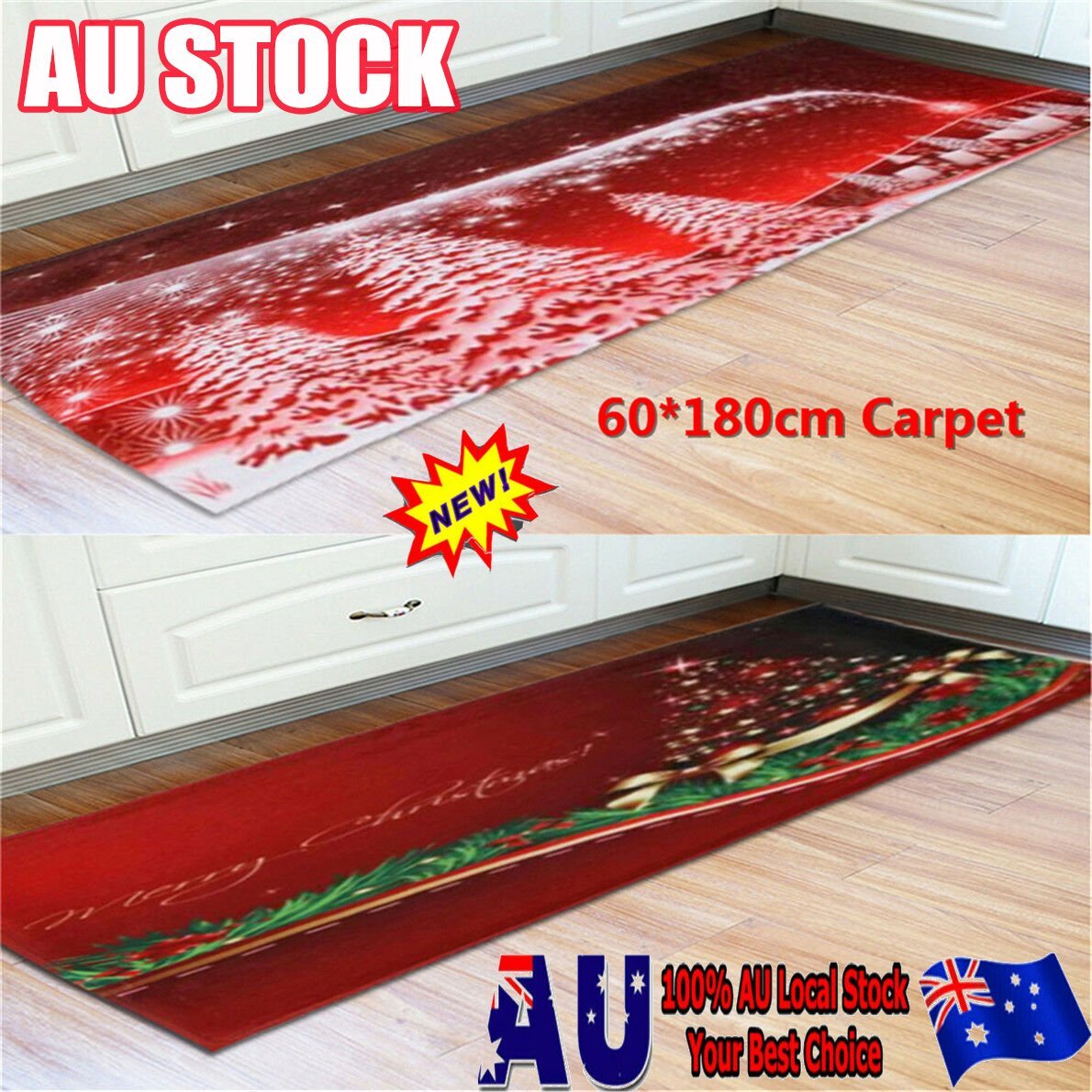 Home 180*60cm Christmas Santa Claus Anti-slip Room Floor Mat Decor ...