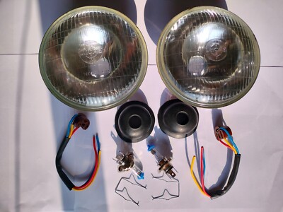 2 x Triumph Lucas halogen headlamp set 7 inch new left hand drive no ...