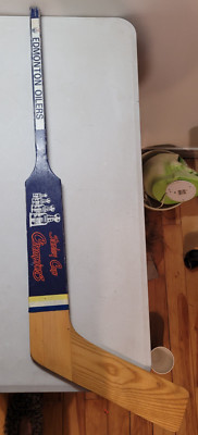 VINTAGE EDMONTON OILERS STANLEY CUP CHAMPIONS WOODEN GOALIE MINI STICK ...