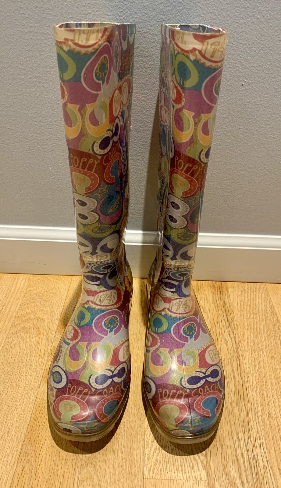 Coach Rain Boots Womens 5 Poppy Logo Multicolor Rubbe… - Gem