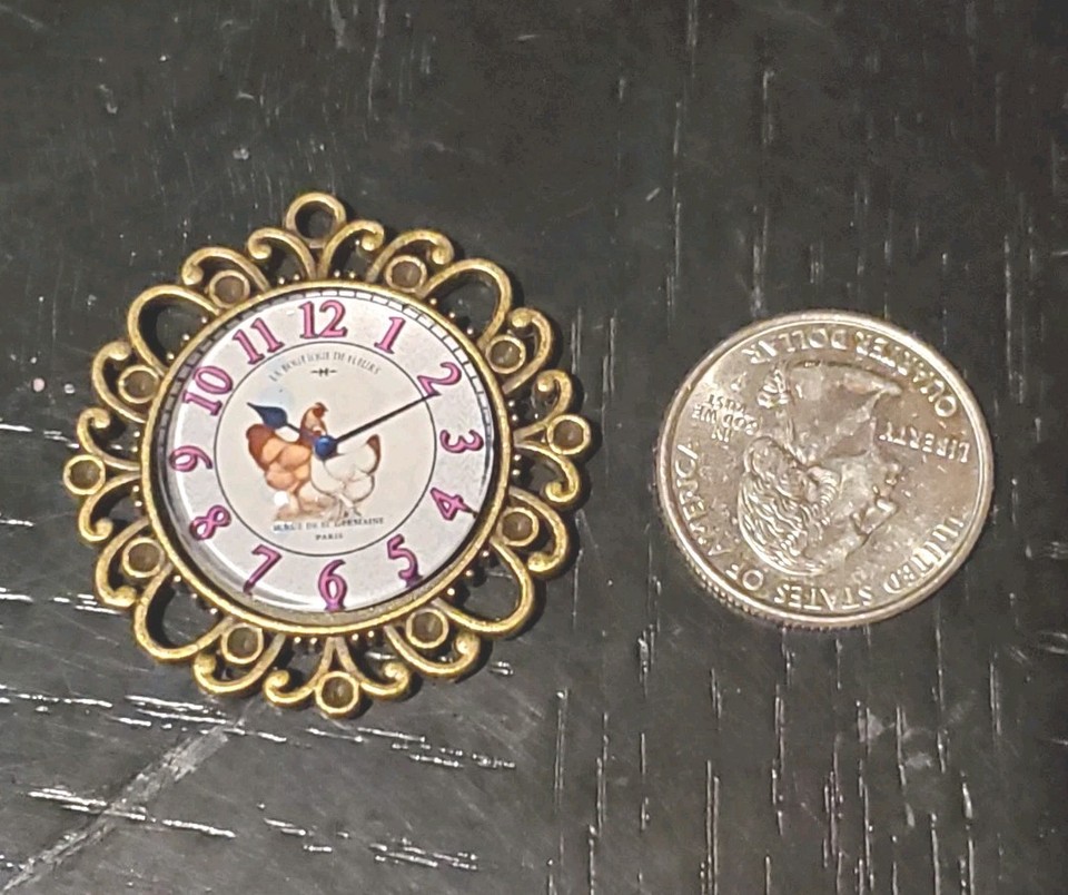 Dollhouse Vintage Country Kitchen Clock Chickens Ornate Bronze Frame 1/ ...