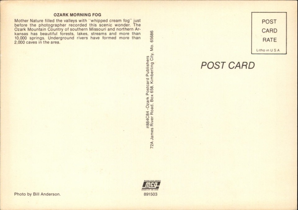 Missouri Ozark morning fog aerial mountains fall foliage unused vintage ...