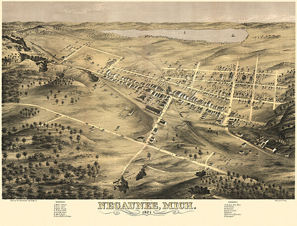 Negaunee, Michigan - 1871 - Aerial Birds Eye View Map Poster | eBay