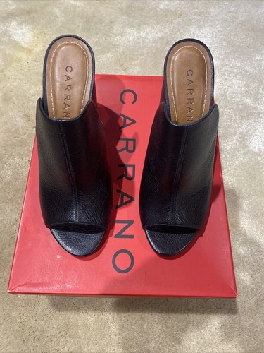 CARRANO Stella - Chunky Backless Heel Leather Black Shoes Size 7 EU NEW ...