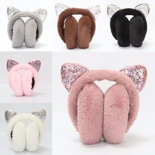 Cartoon Glitter Sequin Cat Ears Ear Earmuffs Headphones Ear Cover For ...