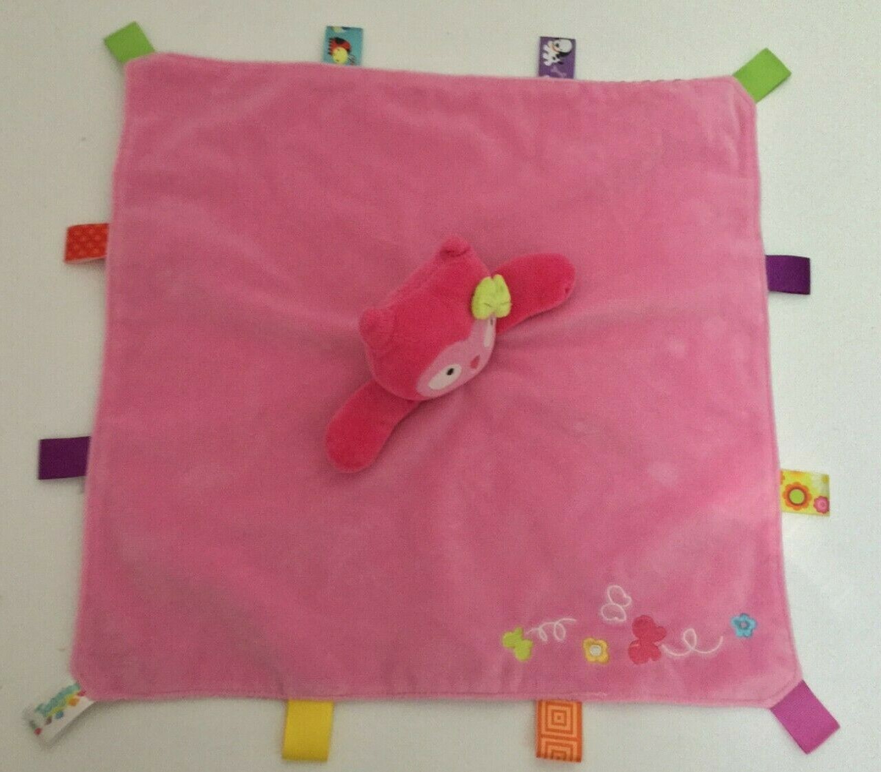Taggies Baby Lovey Plush Pink Owl Rattle Minky Satin Tags Flowers ...
