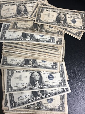 1957 STAR NOTE One Dollar Blue Seal Note Silver Certificate Old US Bill ...