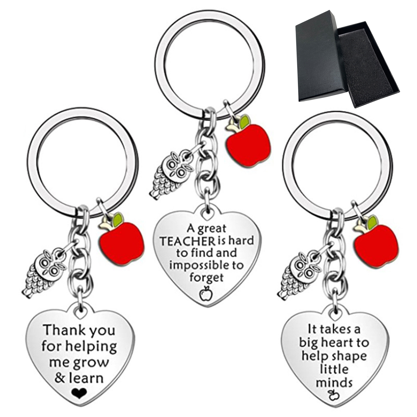 3pcs Heart Shape Teacher Appreciation Gift Key Chain Stainless Steel ...