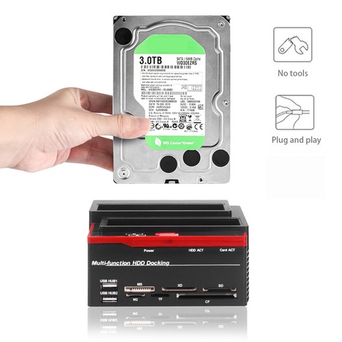 External HDD Docking Station USB Dual Hard Drive Card Reader 2.5″/3.5 ...