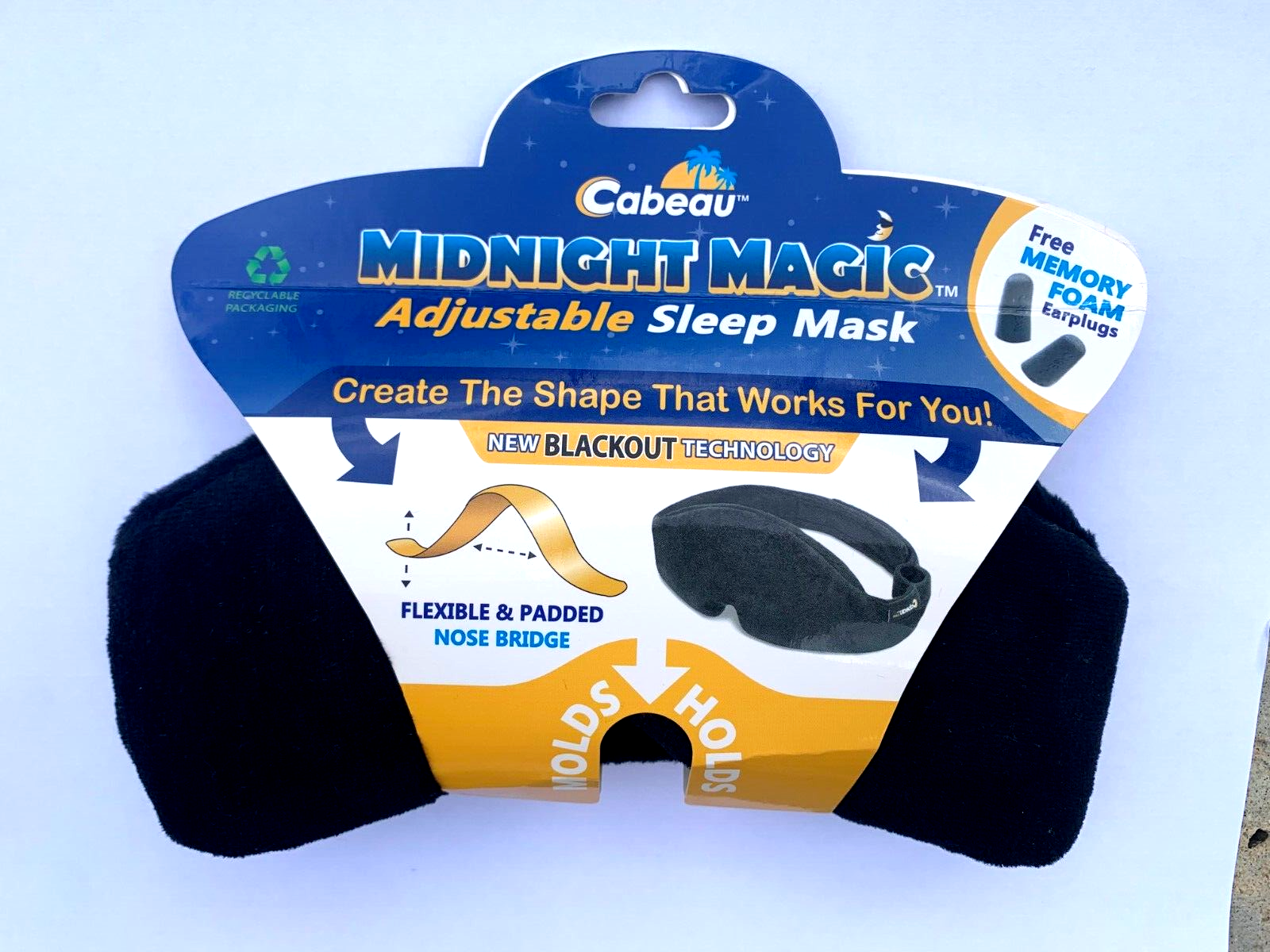 Cabeau Midnight Magic Adjustable Sleep Mask Black Travel Comfort with ...