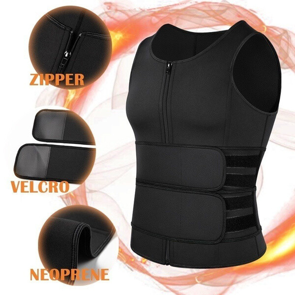 Men Sauna Vest Waist Trainer Sweat W/ Belt Body Shaper Fat Burner ...