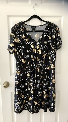 b.calm dress XXL black print short sleeve V-neck LN l worn once | eBay