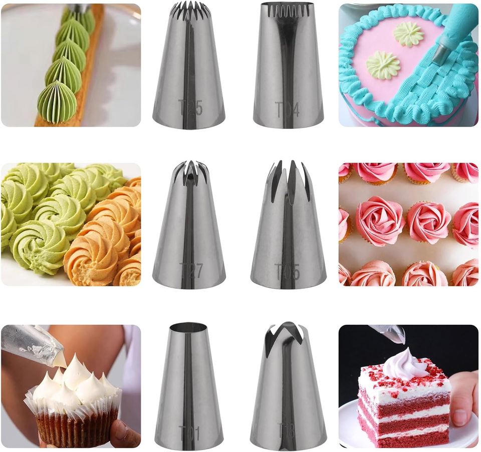 63Pcs Pro Cake Decorating Kit - Stainless Steel Icing Tips Piping Bags ...