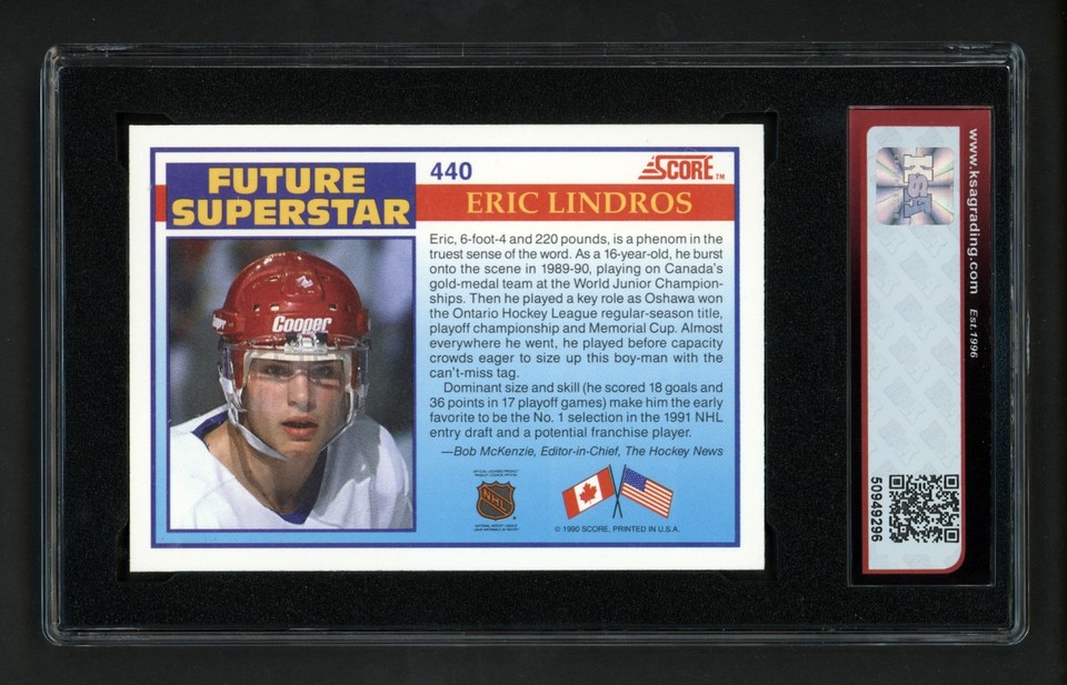 1990-91 SCORE AMERICAN #440 ERIC LINDROS ROOKIE CARD KSA 10 GEM MINT | eBay