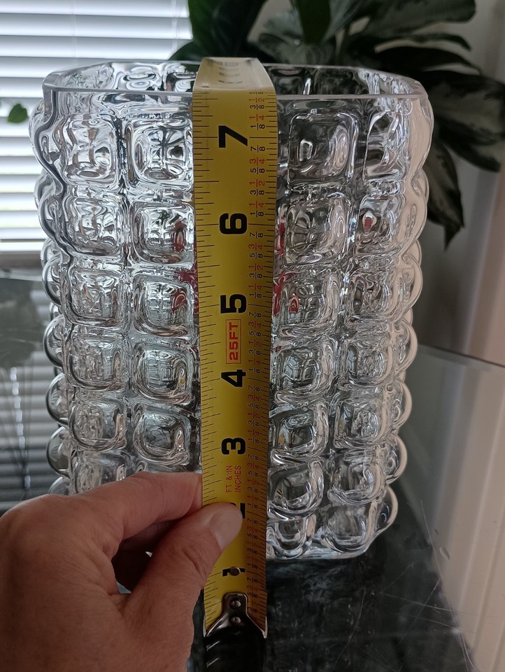 Clear Bubble Glass Square Art Vase, Crate & Barrel Gridlock UK 7.5" x 5 ...