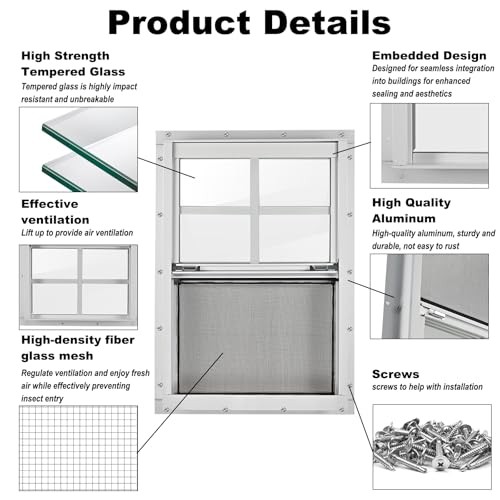 2 Pack Shed Windows 12x18, Flush Mount Sliding Windows with Tempered ...