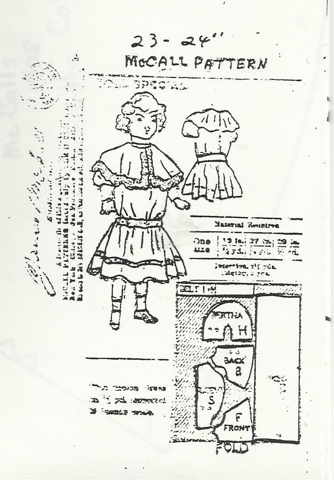PATTERN for 1908 DRESS with BERTHA COLLAR for 23"-24" DOLL | eBay