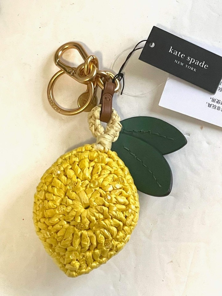 Kate Spade Lemon Drop Bag Charm Keychain Yellow Leather Crochet Beaded ...
