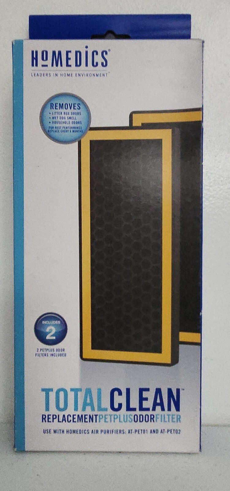 HOMEDICS Total Clean Replacement Pet Plus Odor Filter Box Of 2 AT-PET01 ...