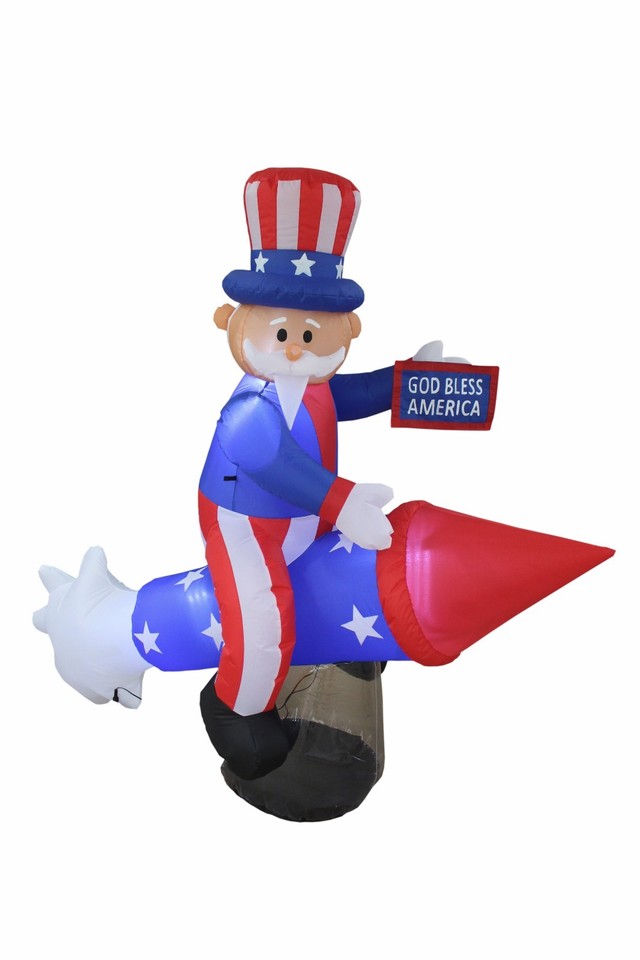 6 FOOT LONG PATRIOTIC INFLATABLE UNCLE SAM ON ROCKET SHIP 4TH OF JULY ...
