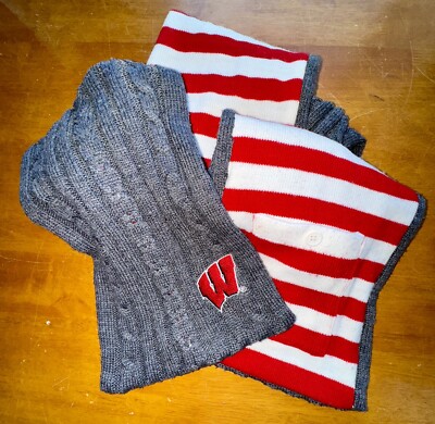 UW Madison Badgers Red White Knit Winter Scarf Large Double Sided Team ...