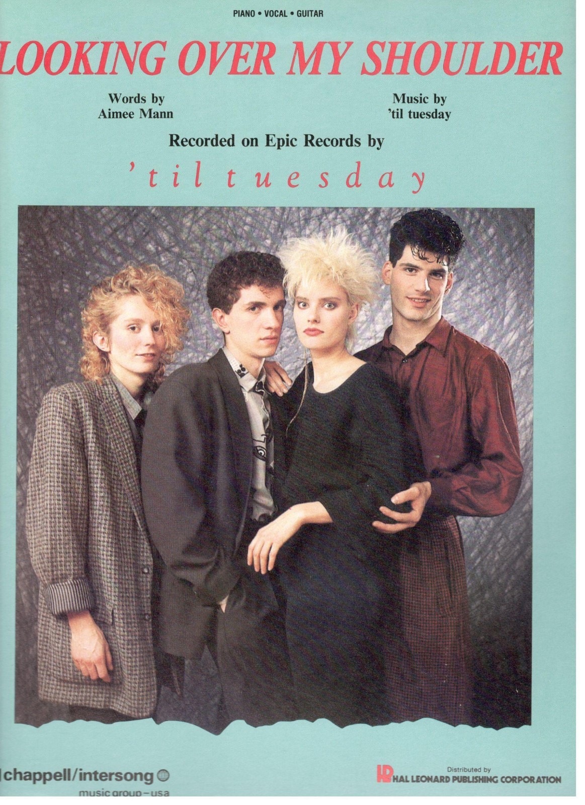 'TIL TUESDAY "LOOKING OVER MY SHOULDER" SHEET MUSIC-PIANO/VOCAL/GUITAR ...