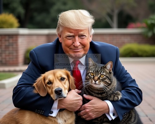 PRESIDENT DONALD TRUMP HUGGING A CAT AND DOG SMILING OUTSIDE 8X10 AI ...