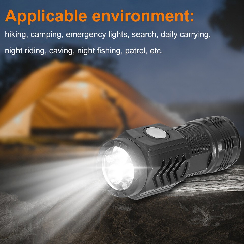 2Pcs Tactical Flashlight Mini LED Torch Work Light Super Bright USB ...