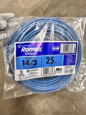 Southwire Romex SIMpull Electrical Wire Blue 14-Ga 3 Conductor 25-ft ...
