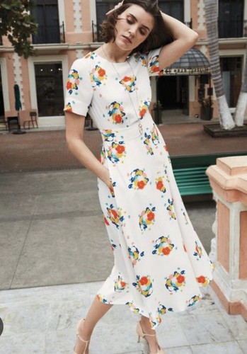 Boden Ruth Ivory Bouquet Floral Print Midi Dress Size 16 UK16 Short ...