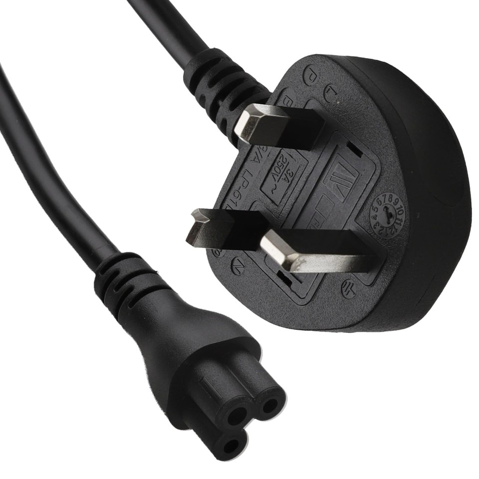 1m Power Cord UK Plug to C5 Clover Leaf 3-Pin Main Power Lead For ...