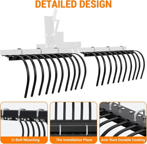 60" Steel Landscape Rake for ATV UTV U Lawn & Garden Tractor Corrosion ...