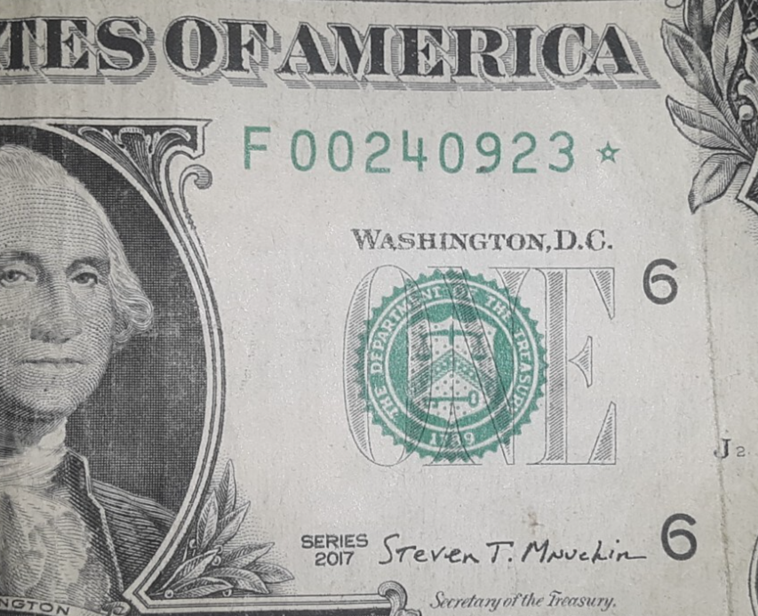 VERY RARE Star Note (F 00240923*) 2017 [250k Run Size] $1 Dollar Bill ...