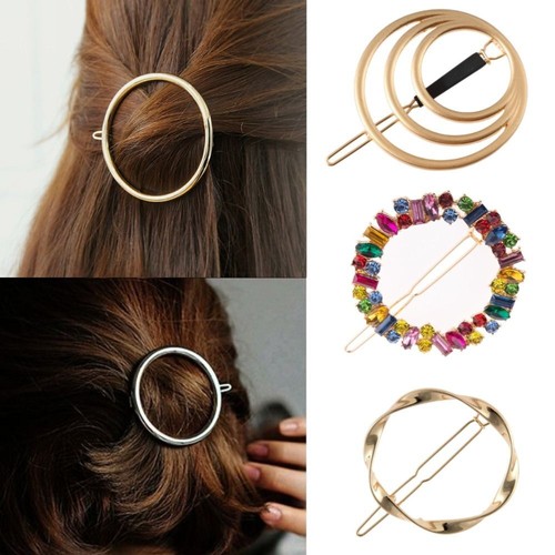 Gold Round Barrettes Silver Geometric Hairpin New Metal Hair Clips ...