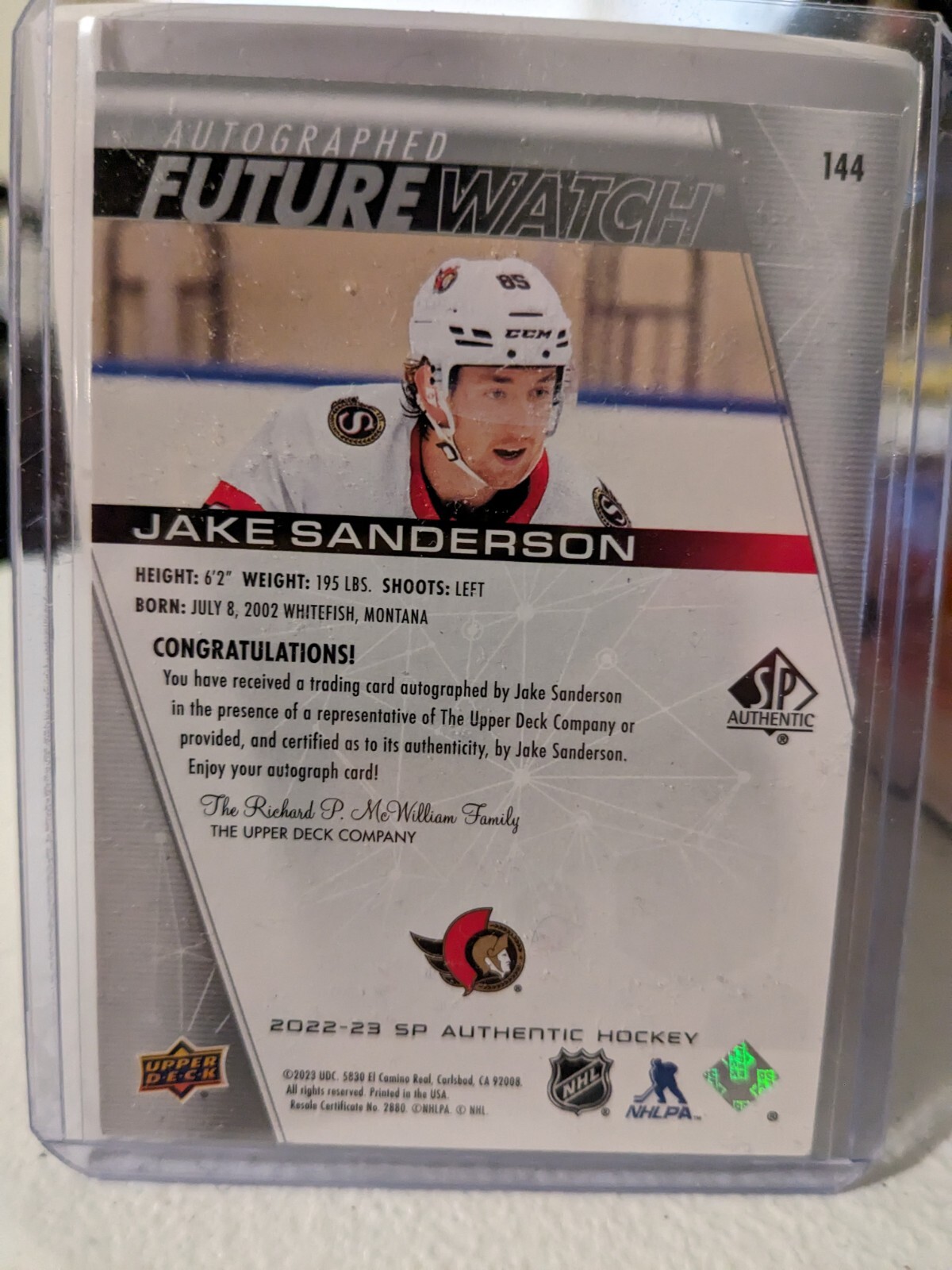 2022-23 SP Authentic - Jake Sanderson FutureWatch Auto #144 Ottawa ...