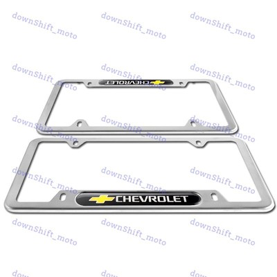 2PCS For CHEVY CHEVROLET Black Silver Metal Stainless Steel License ...