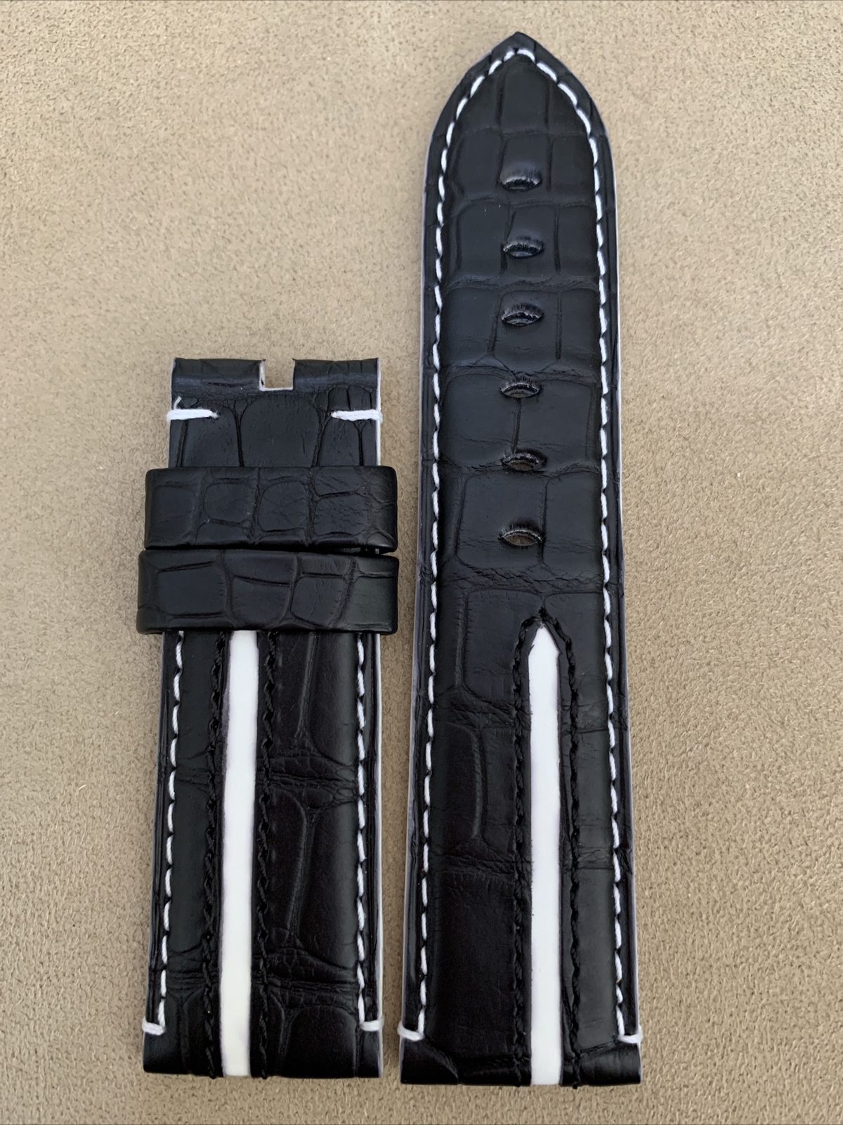 Alligator Tang Watch Strap 24mm x 22 mm Black White 115x75 Genuine Made ...