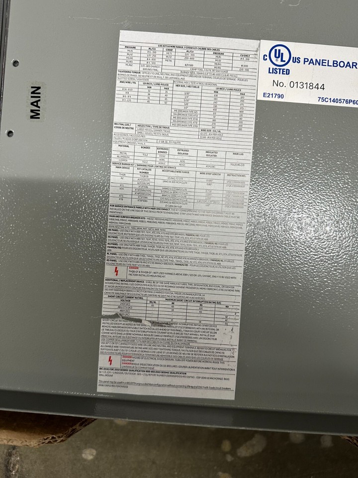 GE ABB 400 AMP MAIN BREAKER FEED THRU PANEL 480/277 VAC 42 CIRCUIT ...
