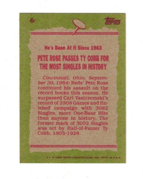 1985 Topps Pete Rose Record Breaker Baseball Card #6 NM-MT | eBay