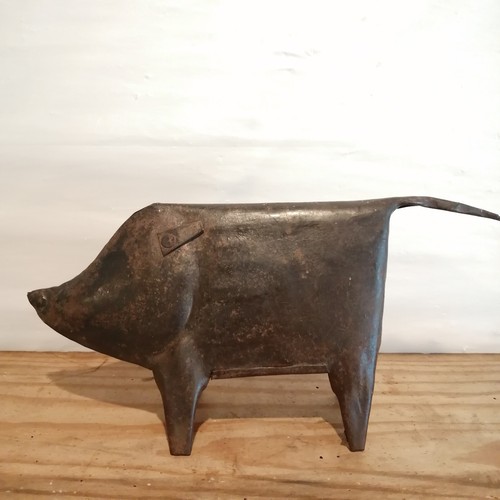 Vintage Primitive Hammered Sheet Metal Art Pig Boar Ornament Sculpture ...