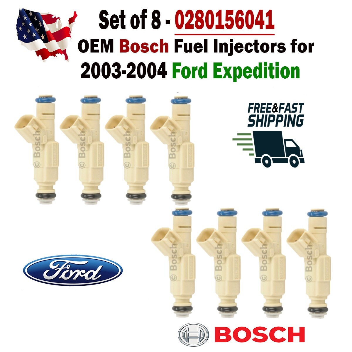 OEM Bosch x8 Fuel Injectors for 2003-2004 Ford Expedition 4.6L V8 ...