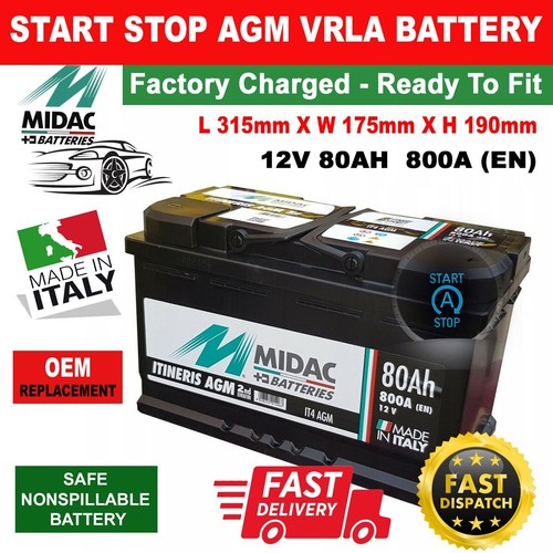 MIDAC IT4 VRLA AGM 12V 80AH 800A Car Battery Fits VOLVO 31419211 OEM ...