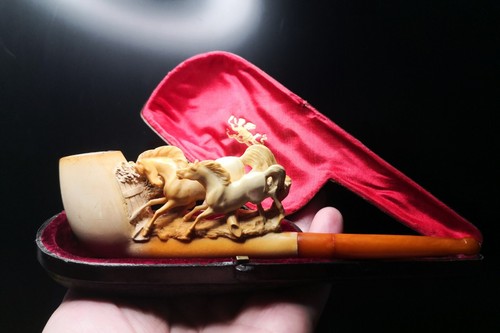 Antique Perfectly Carved Two Horses Meerschaum Pipe With Case | eBay