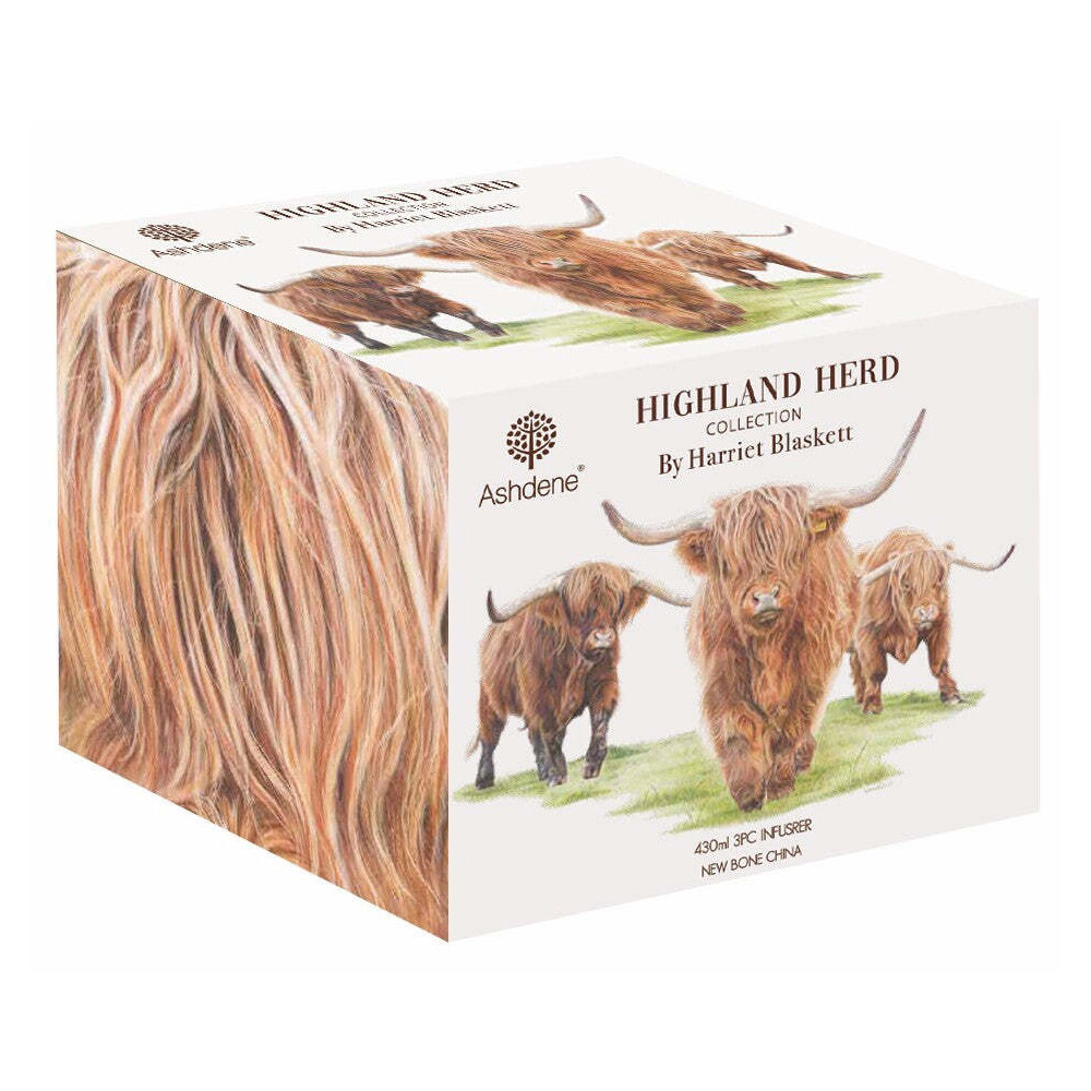 3pc Ashdene New Bone China 430ml Highland Herd Mug Infuser Coffee/Tea ...