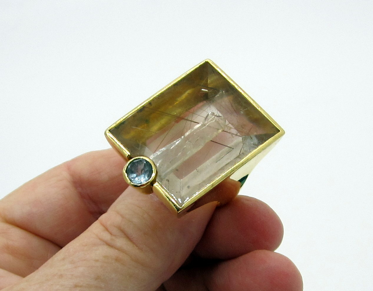 Estate Vintage Huge Artist 18k Yellow Gold Rutilated Quartz Topaz 38.2 ...