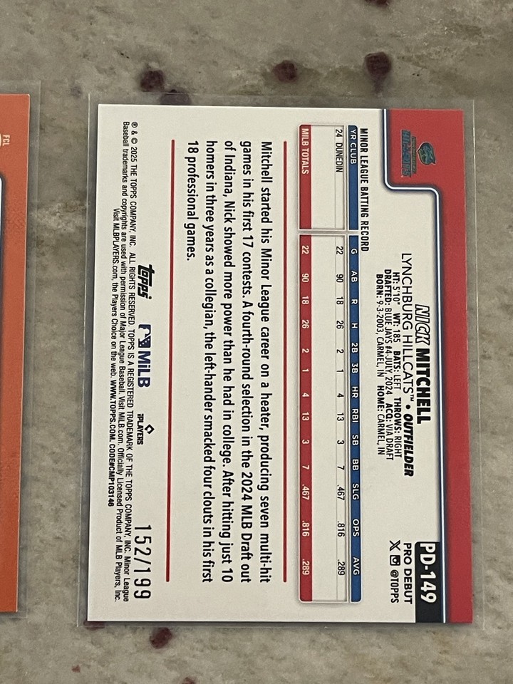 2025 Pro Debut Topps Nick Mitchell Foil Pink Magenta /199 | eBay